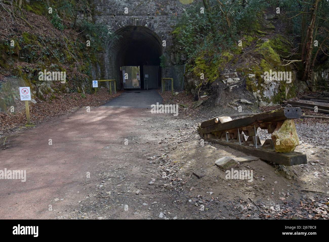 Disused railway tunnel at Tidenham, Glos, rebuilt as a foot and cycle ...
