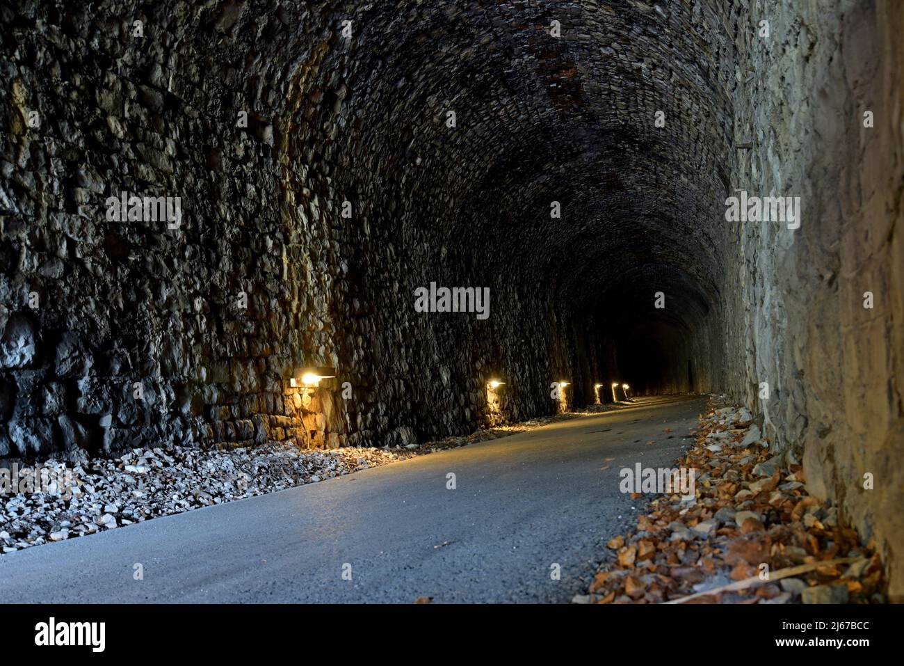 Disused railway tunnel at Tidenham, Glos, rebuilt as a foot and cycle ...