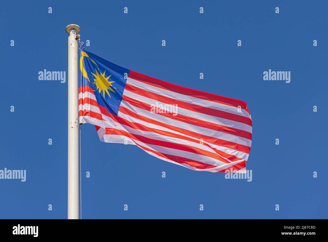 Malaysia National Flag Stripes of Glory at Sunny Day Blue Sky Stock ...