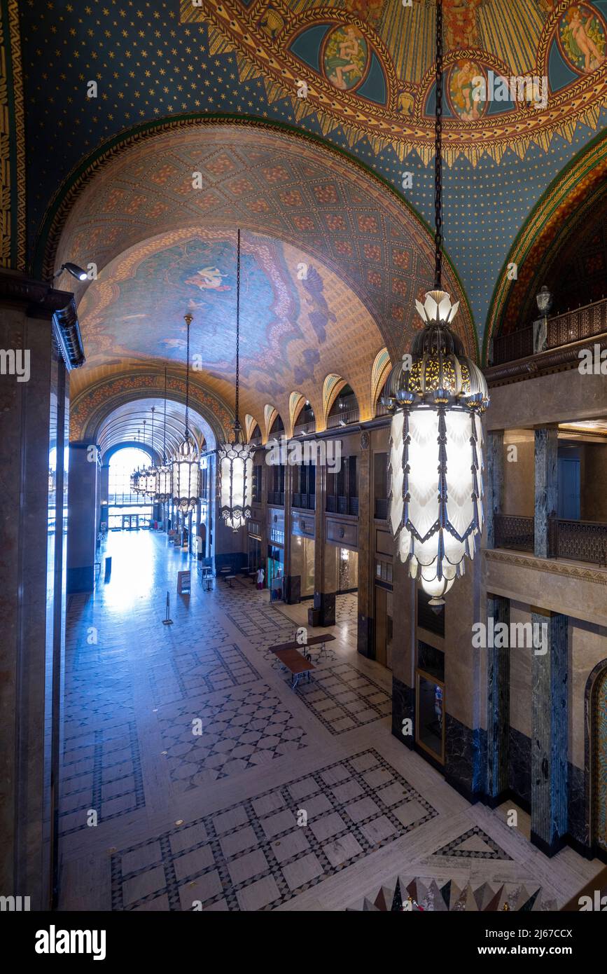 the opulent marble lined lobby, Fisher building, art deco skyscraper ...