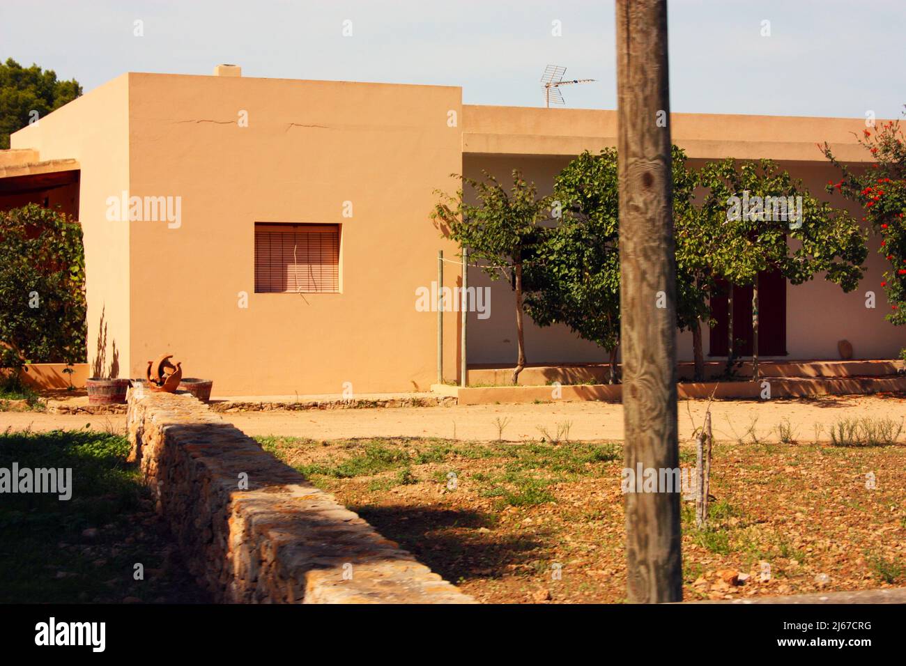 typical low and square building structure of the Balearic islands in ...