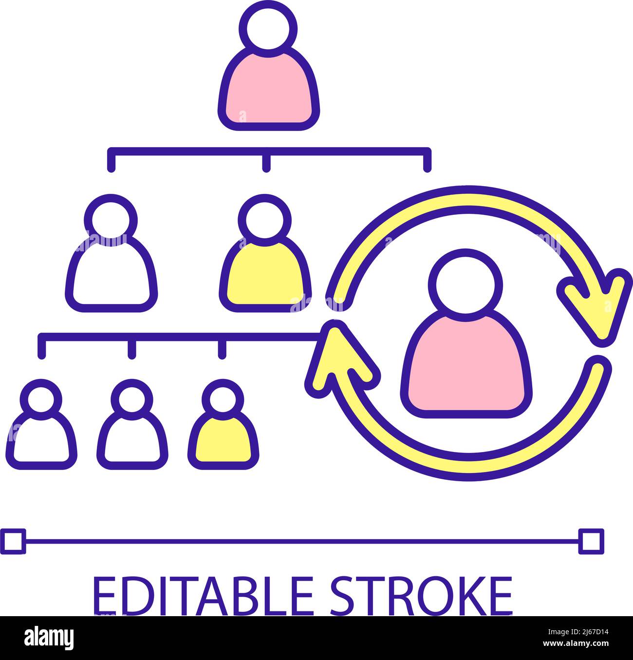 Changing leader position of employees team RGB color icon Stock Vector ...