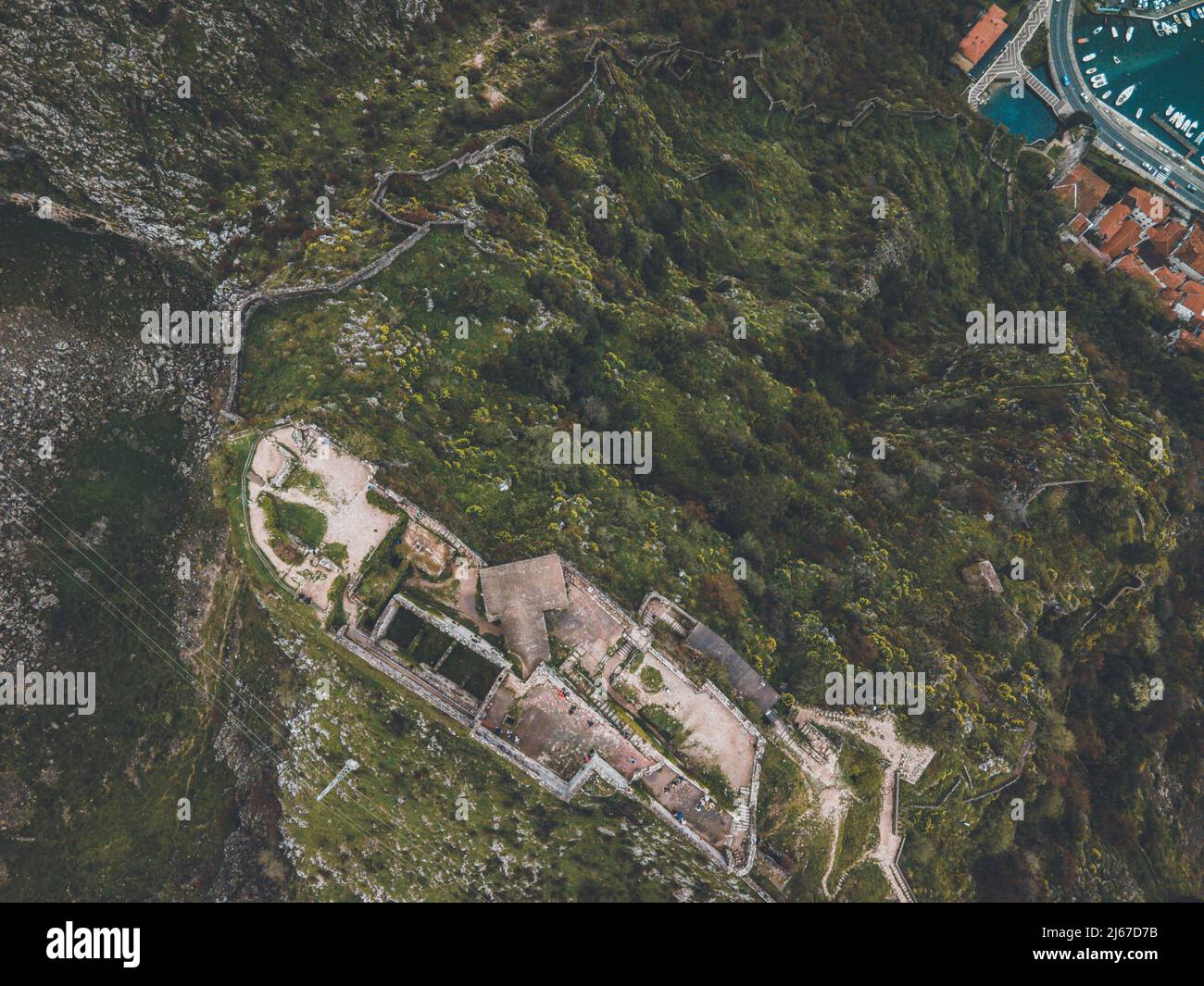 Drone views of San Giovanni's Castle in Kotor, Montenegro Stock Photo ...