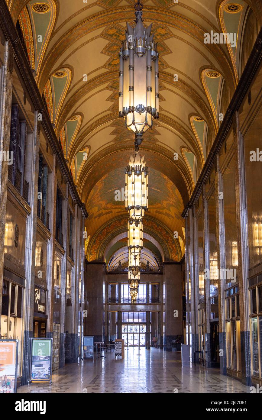 the opulent marble lined lobby, Fisher building, art deco skyscraper ...