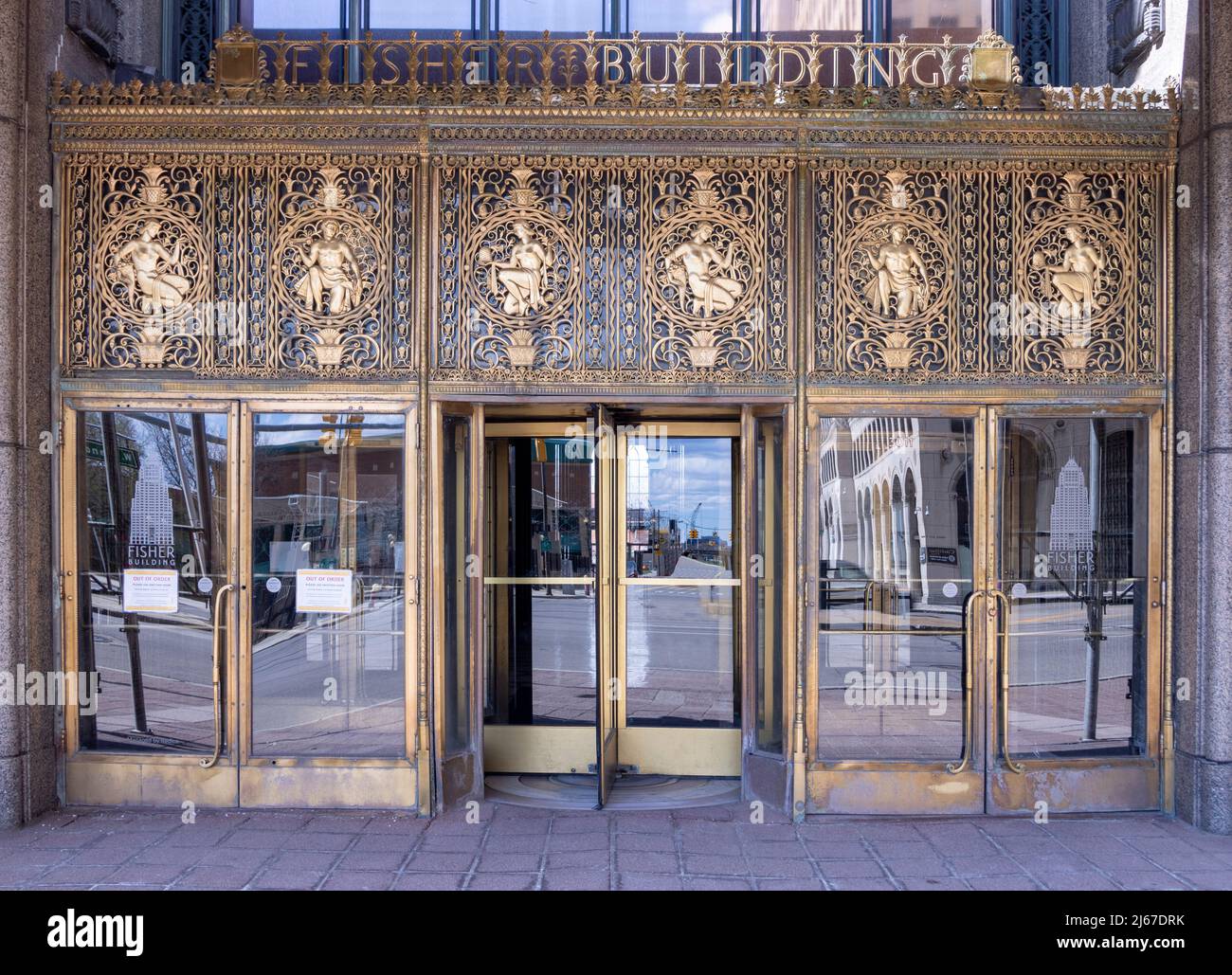 entrance, Fisher building, art deco skyscraper from 1928, Detroit ...