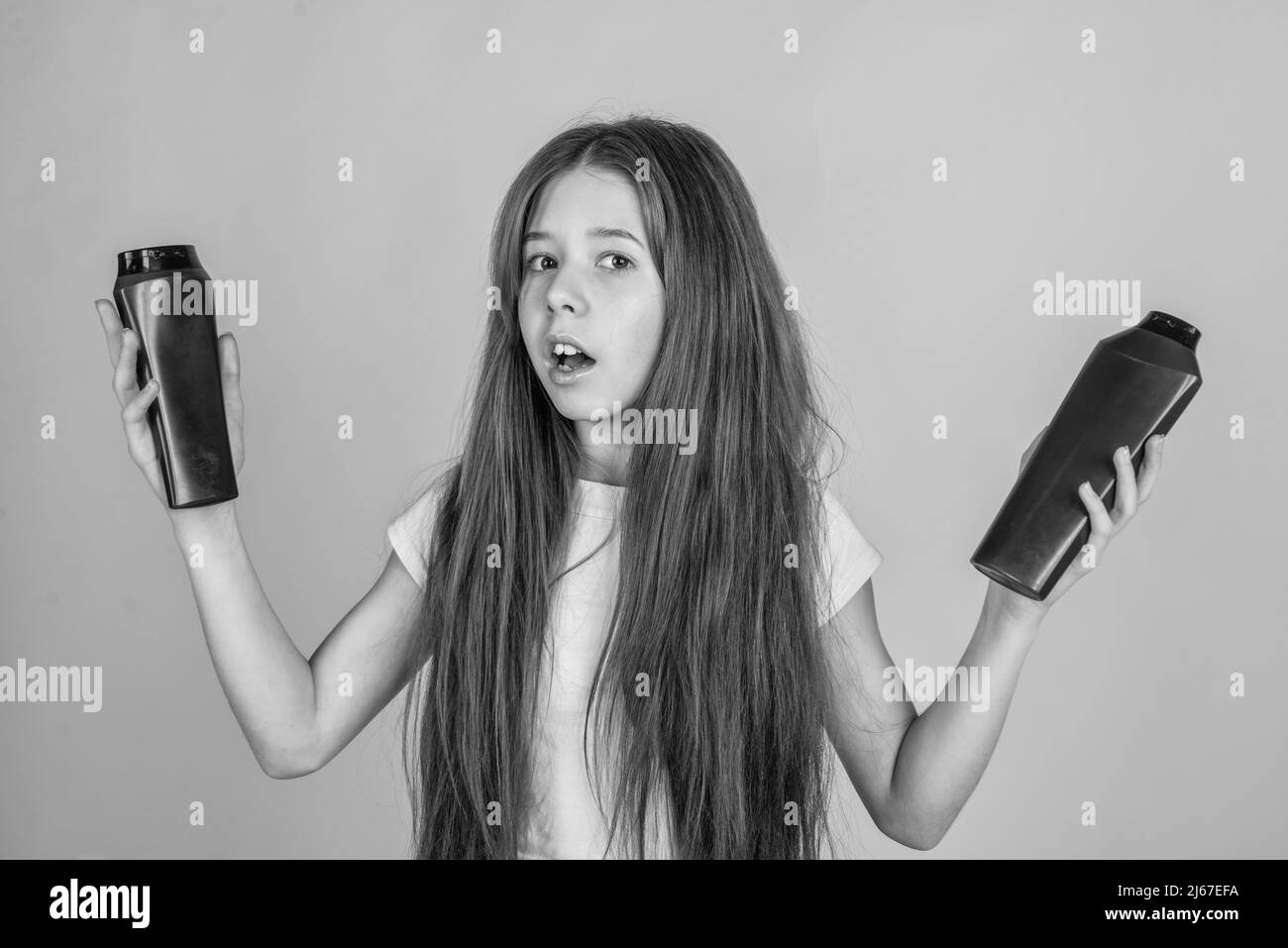 teen girl wash hair with shampoo and condirioner, hair care Stock Photo ...