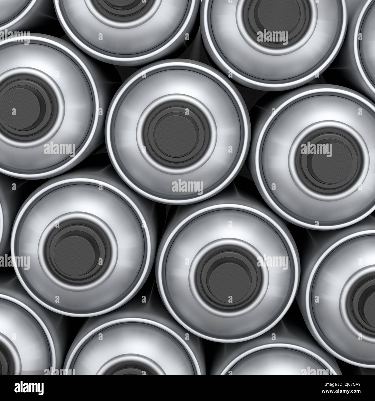 Set of silver spray paint cans in row on white background. 3d render ...