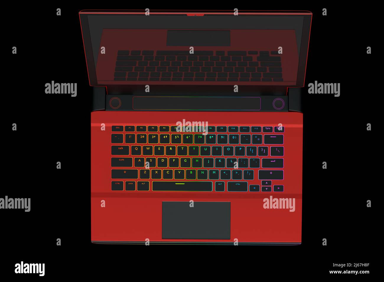 3d rendering of modern gaming colorful laptop on black background ...