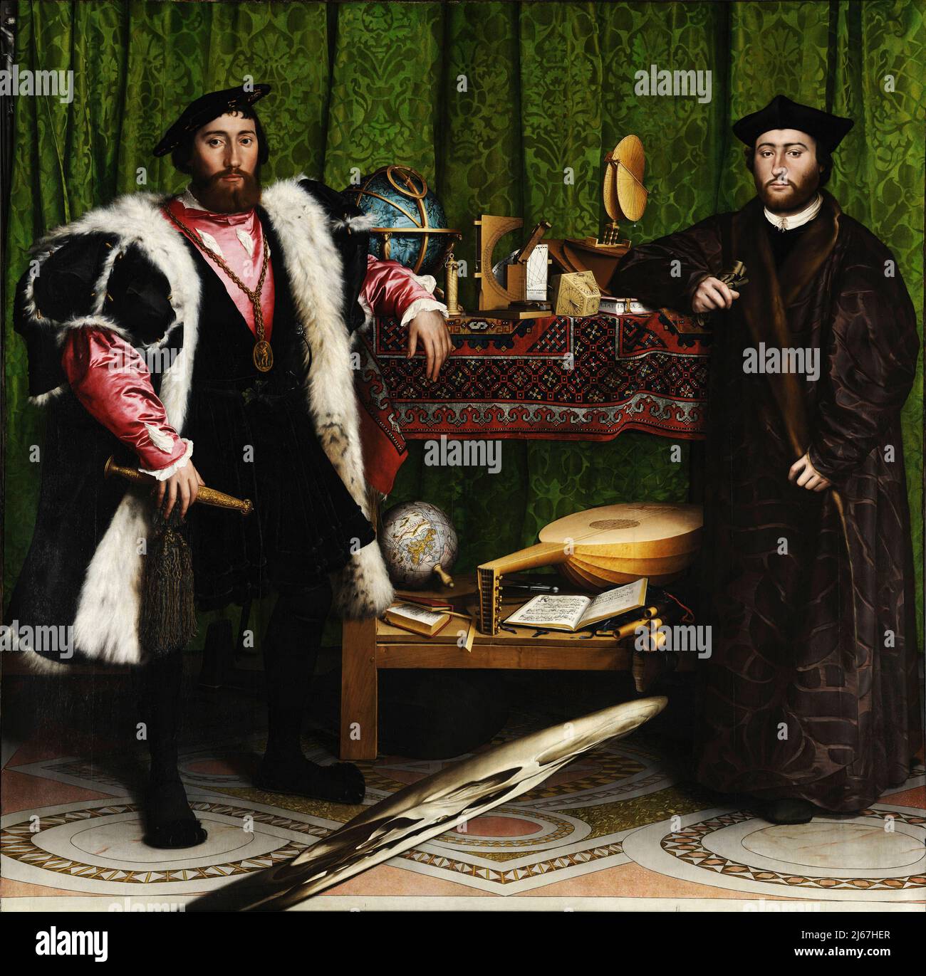 The Ambassadors. Hans Holbein the Younger. 1533. The painting shows ...