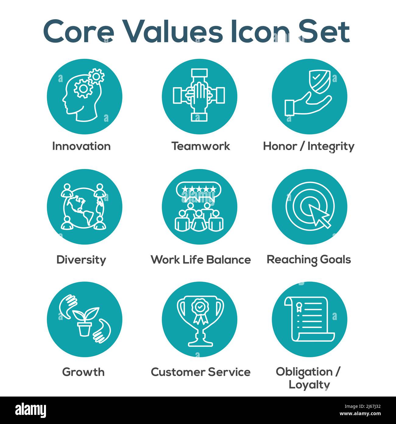 Core Values icon set with teamwork, work life balance & diversity Stock Vector Image & Art - Alamy