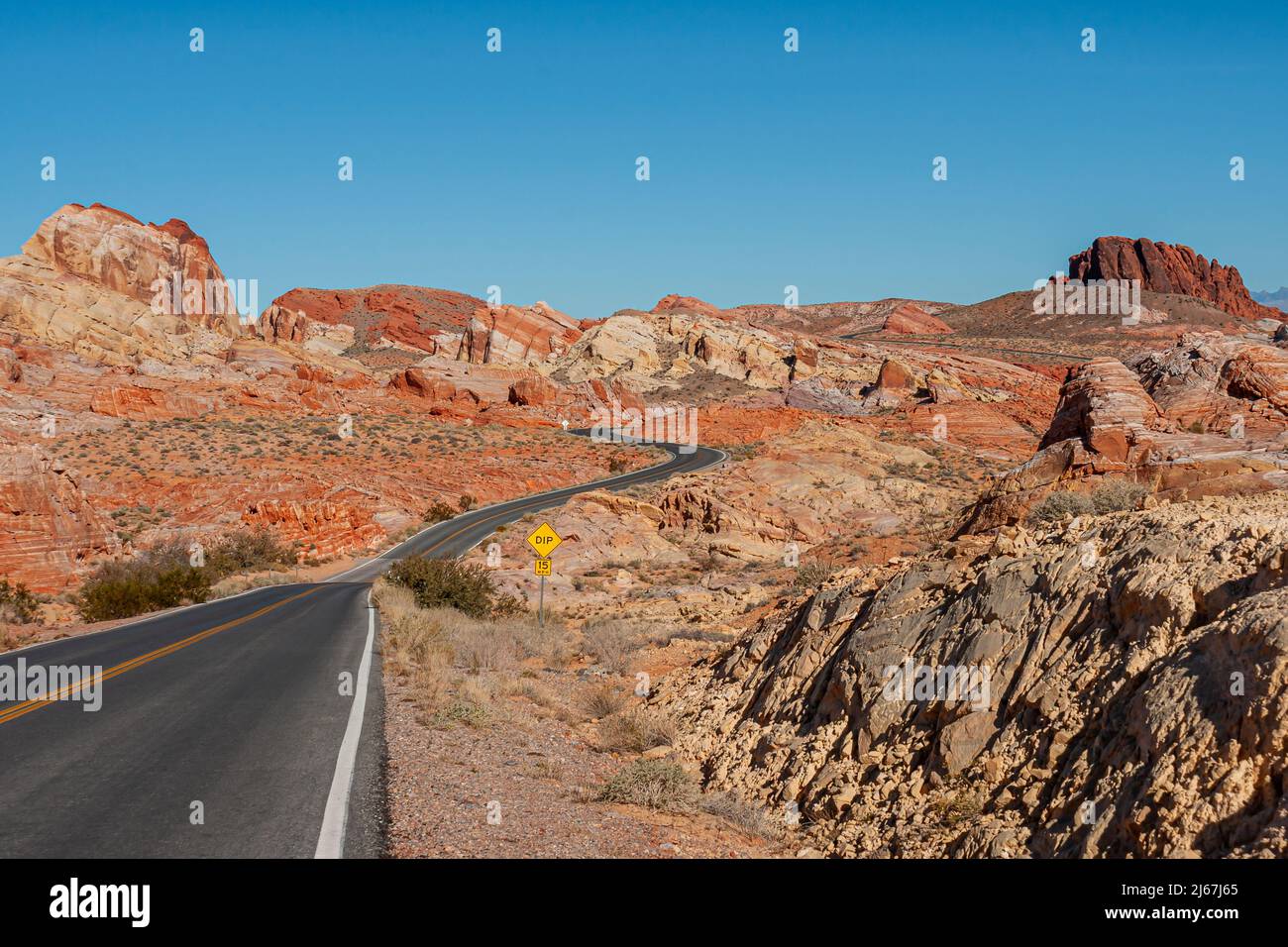 Overton, Nevada, USA - February 24, 2010: Valley of Fire. Wide desert ...
