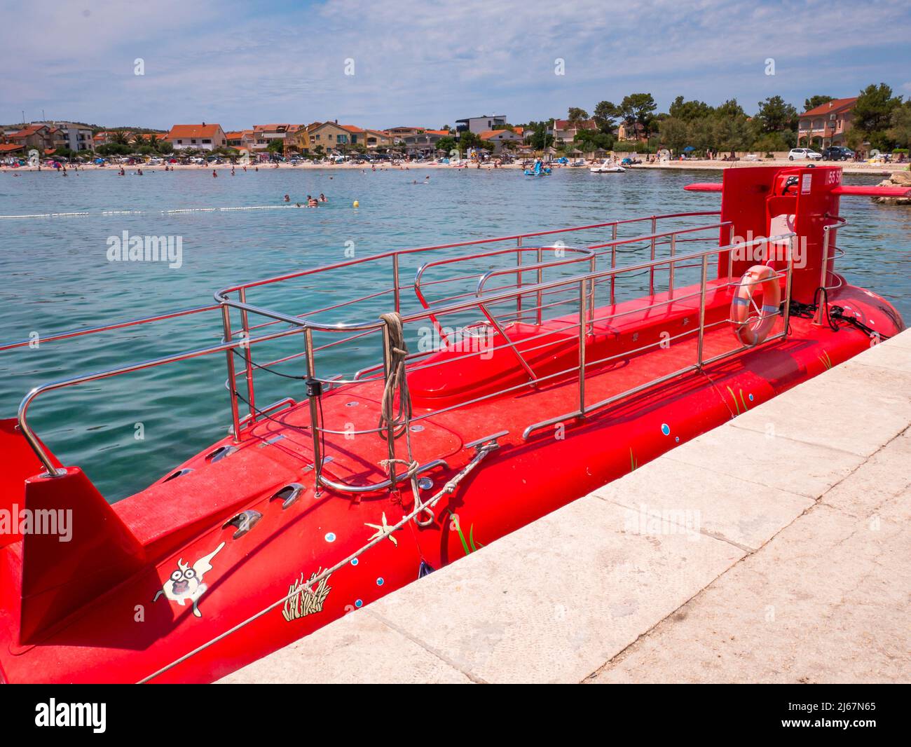 Red tourist submarine in the dock. Vir Croatia Stock Photo - Alamy