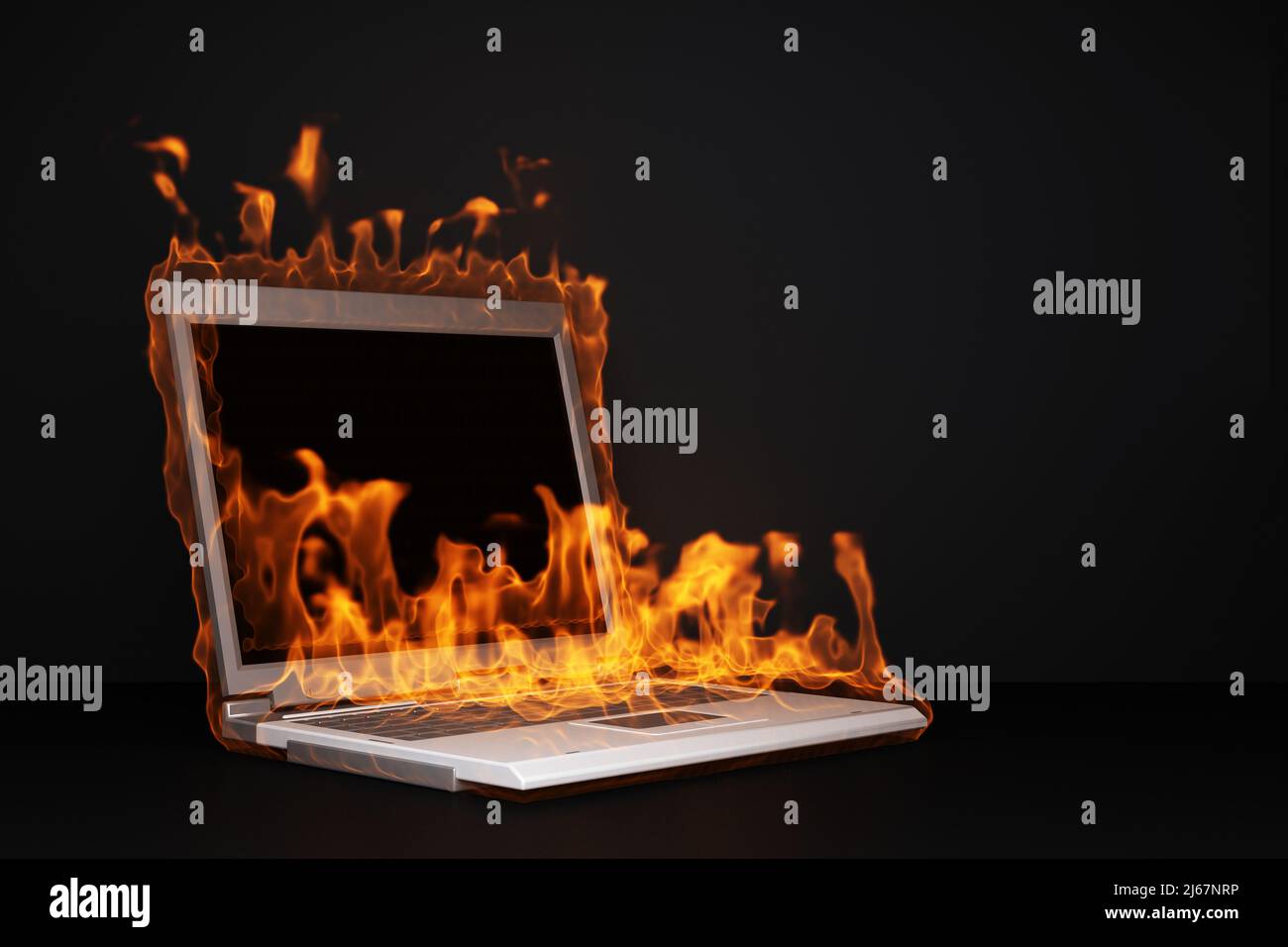 burning laptop on black background copy space. 3d rendering Stock Photo ...