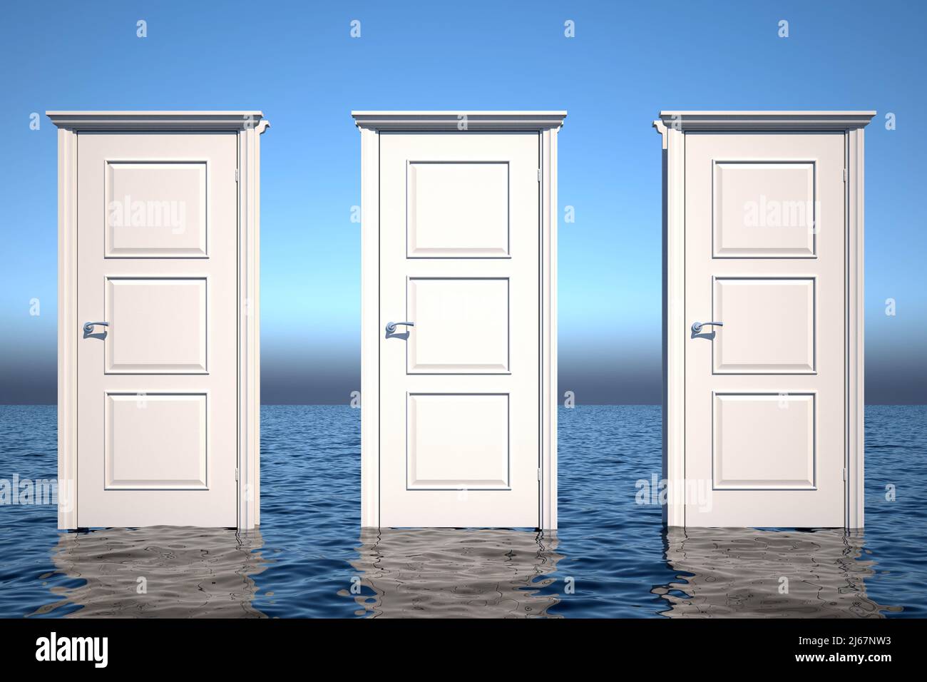 concept three closed doors in the ocean. 3d rendering Stock Photo - Alamy