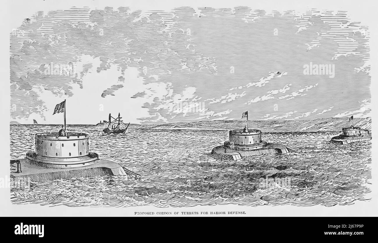 Diagram of proposed cordon of turrets for the protection of New York ...