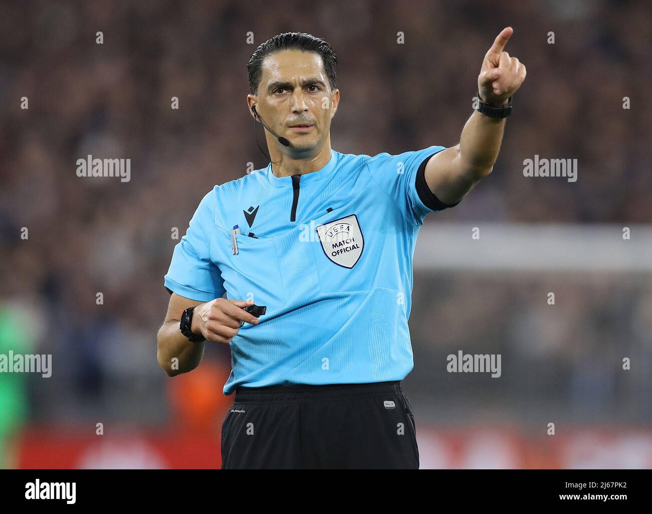 London, UK. 28th April 2022. Referee Serdar Gozubuyuk during the UEFA ...