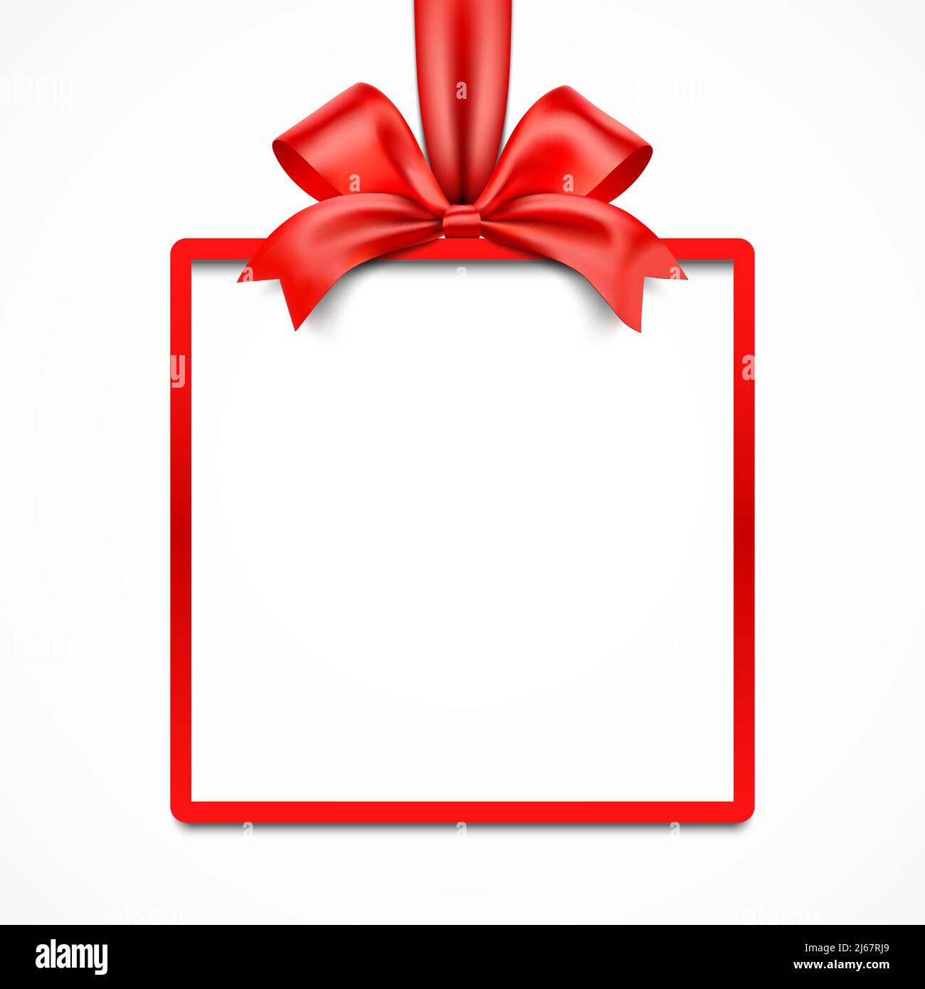 Red gift box blank vector frame with satin ribbon, isolated on white ...