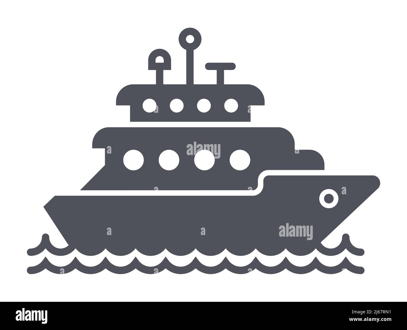 black ship icon on the sea. big yacht on the water. flat vector ...