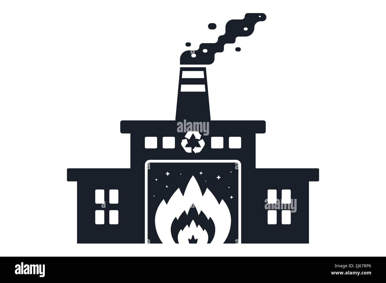 black icon with pipe and smoke. waste incineration plant. flat vector ...