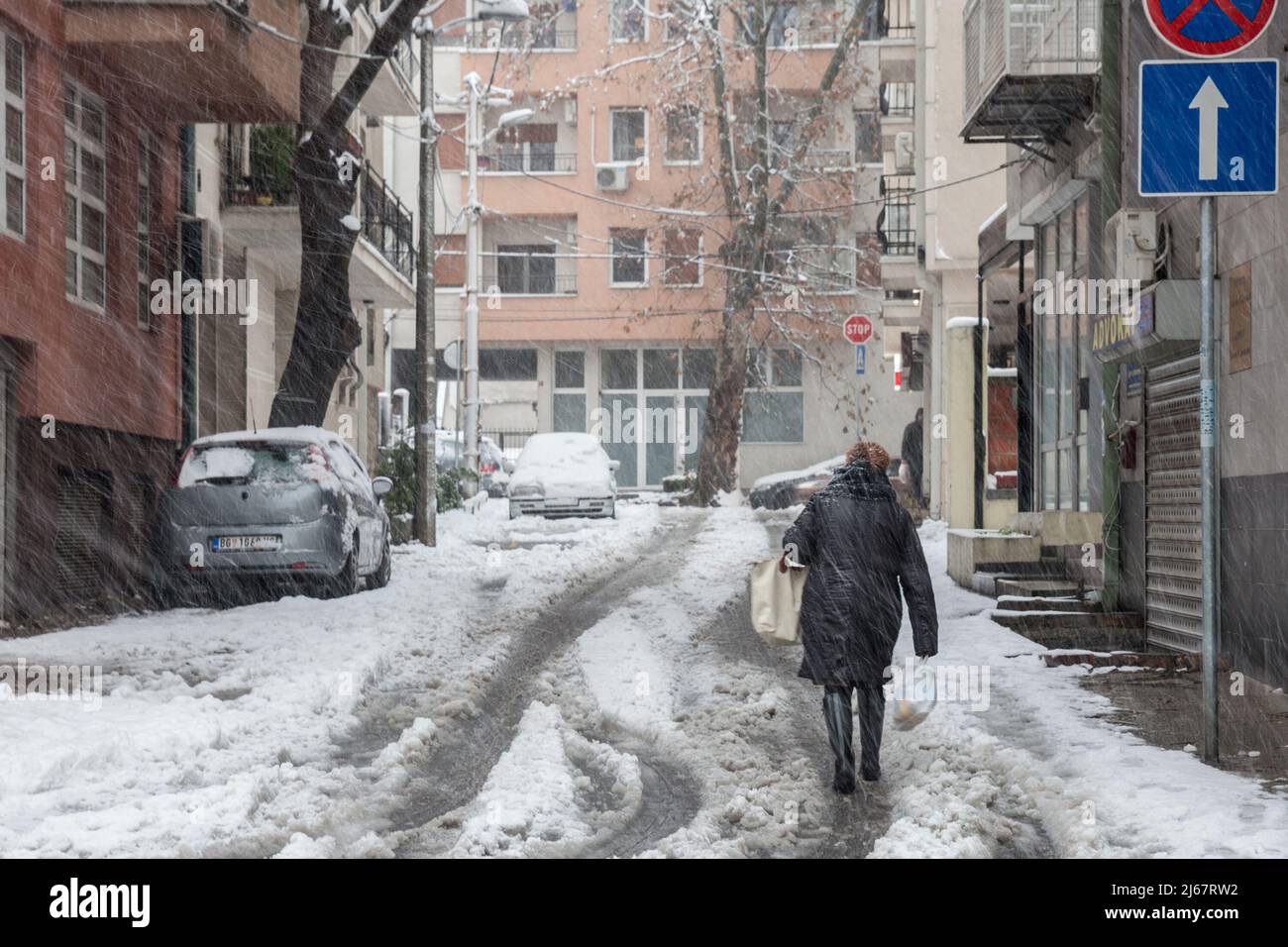 Picture of a belgrade street covered in snow during a snowstorm of ...
