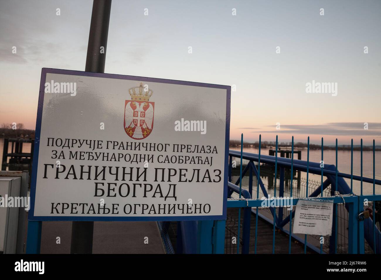 Picture of a sign indicating a river border crossing in Belgrade ...