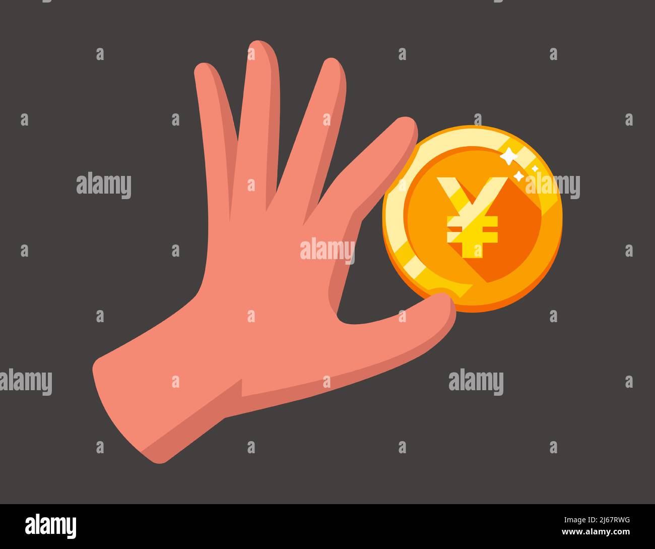 hand holds golden yen coin. Japanese currency. flat vector illustration ...