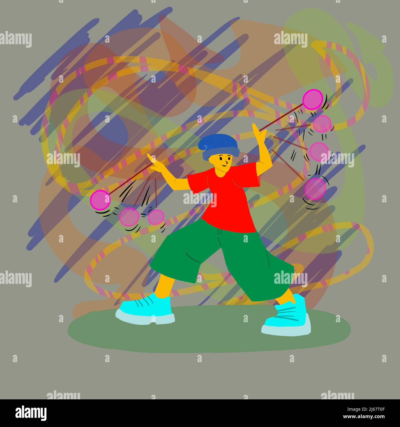 boy is playing yoyo attraction, concept illustration image, vector ...