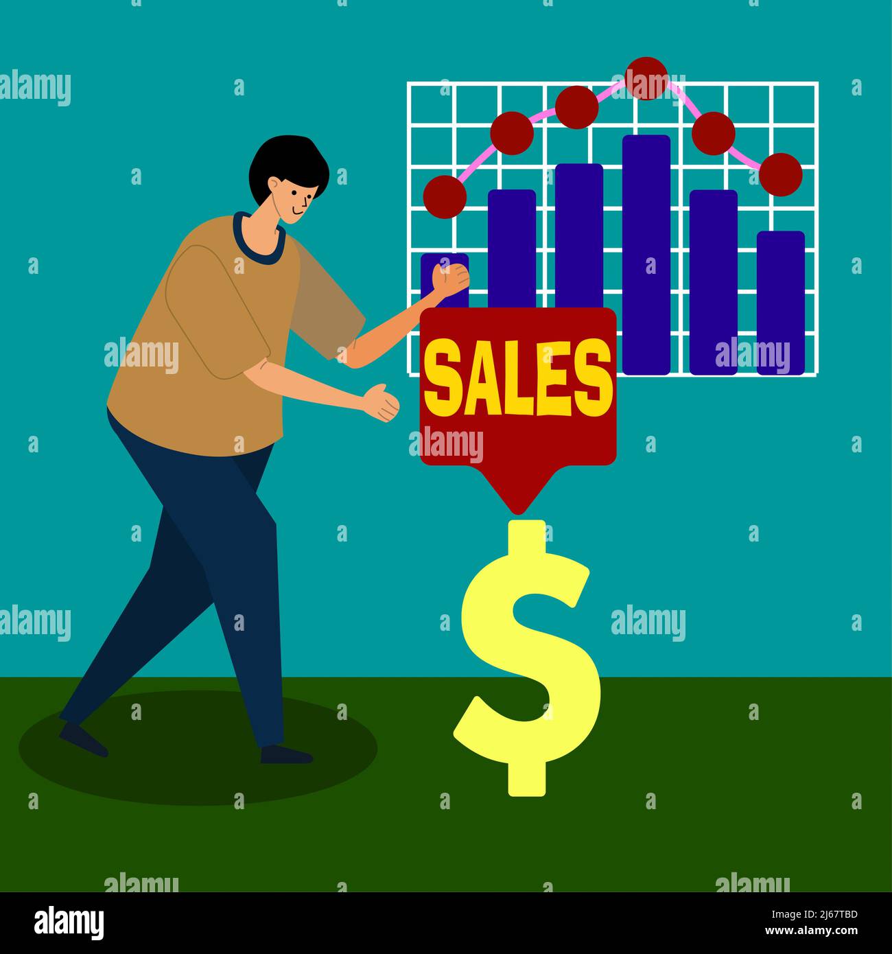 sales analysis on chart every year, concept illustration image, vector ...