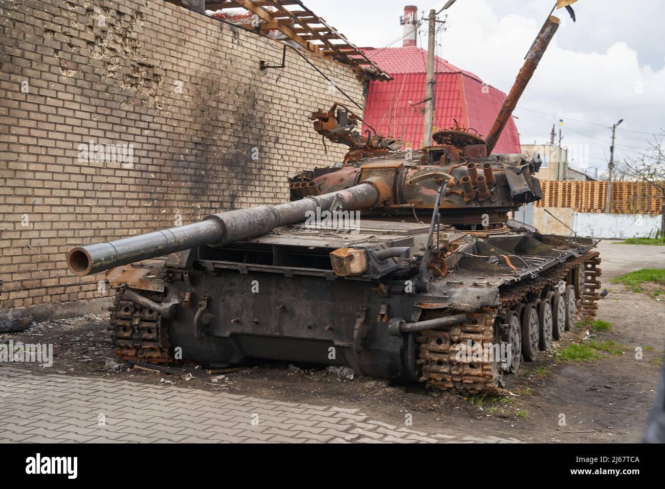 Broken tanks, combat vehicles and other burnt military equipment of the ...