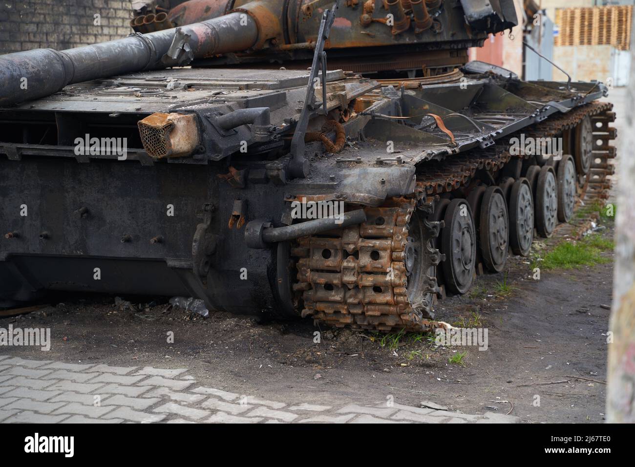 Broken tanks, combat vehicles and other burnt military equipment of the ...