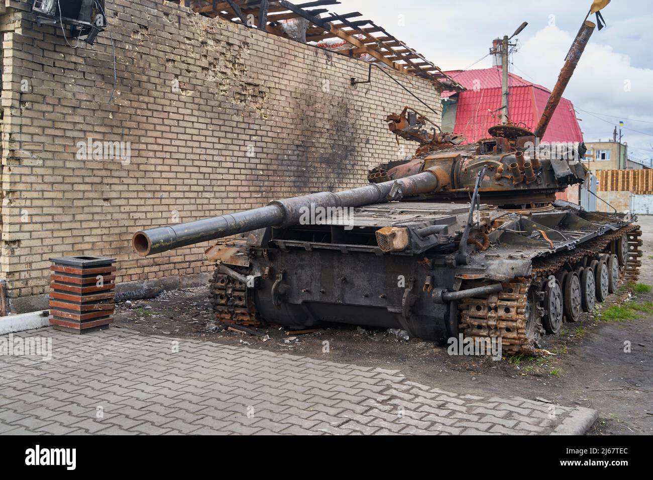 Broken tanks, combat vehicles and other burnt military equipment of the ...