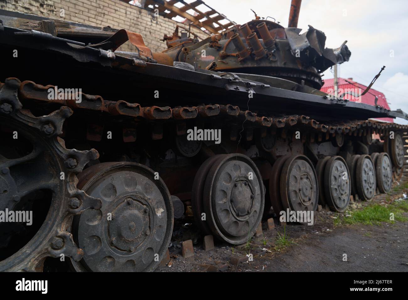 Broken tanks, combat vehicles and other burnt military equipment of the ...