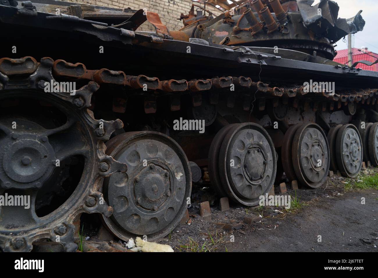 Broken tanks, combat vehicles and other burnt military equipment of the ...