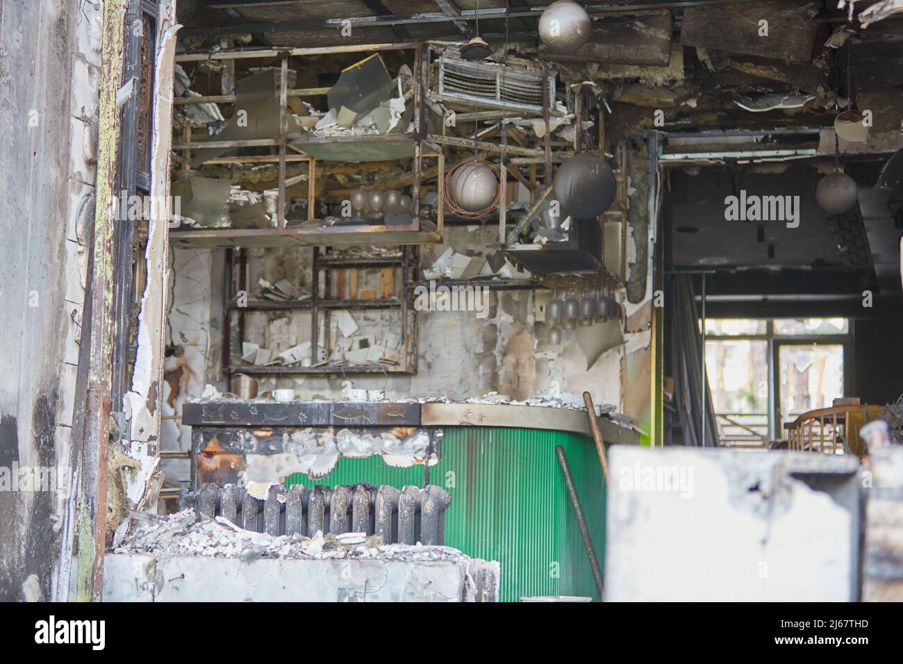 War of Russia against Ukraine. Restaurant destroyed by war Ukraine ...