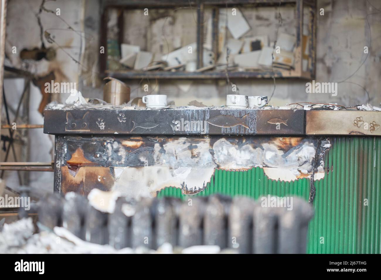 War of Russia against Ukraine. Restaurant destroyed by war Ukraine ...