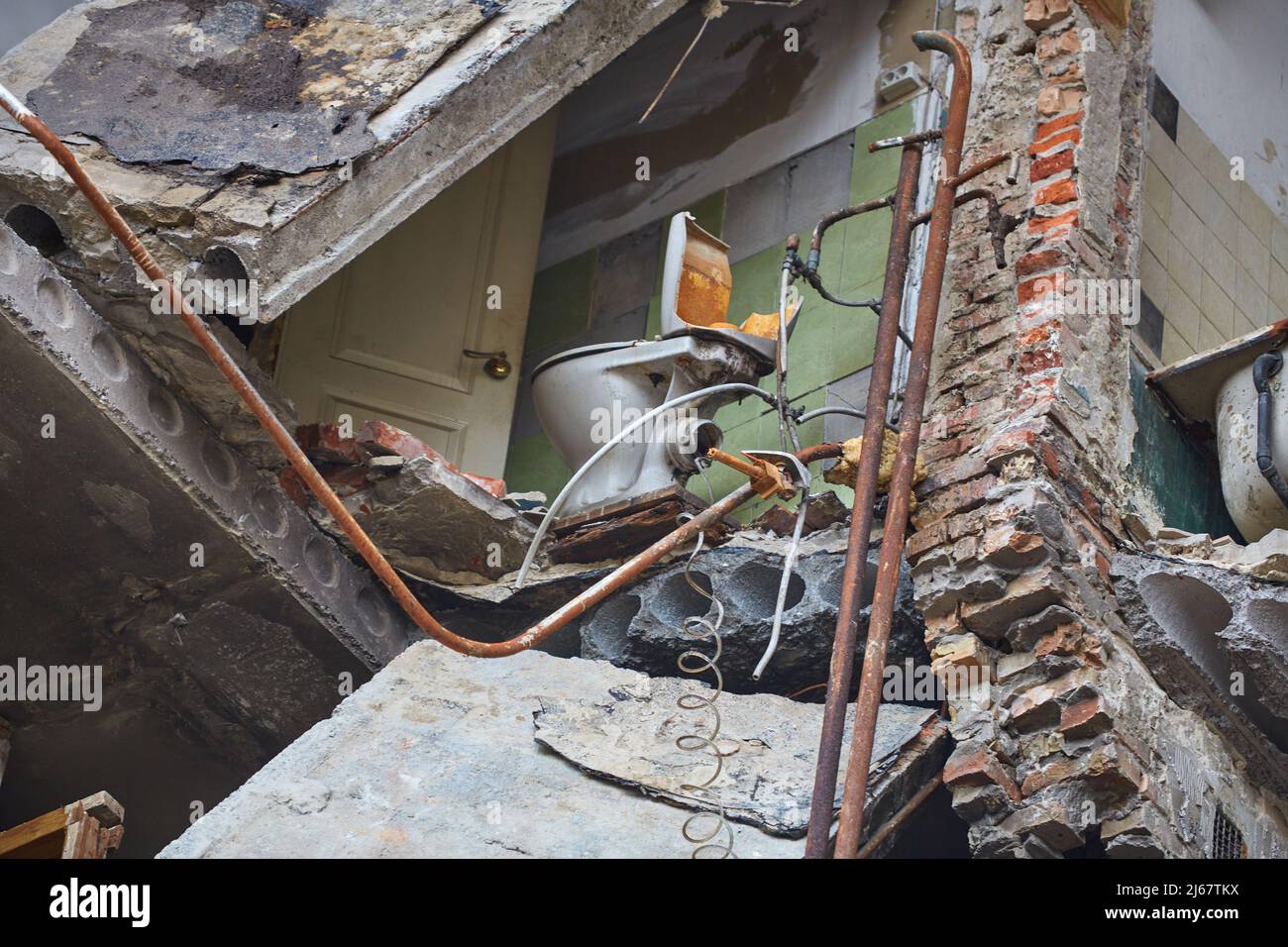 War of Russia against Ukraine. Remnants of apartments destroyed by war ...