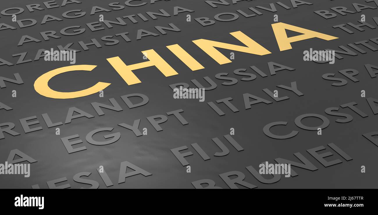 China country name among the others, 3d rendering Stock Photo - Alamy