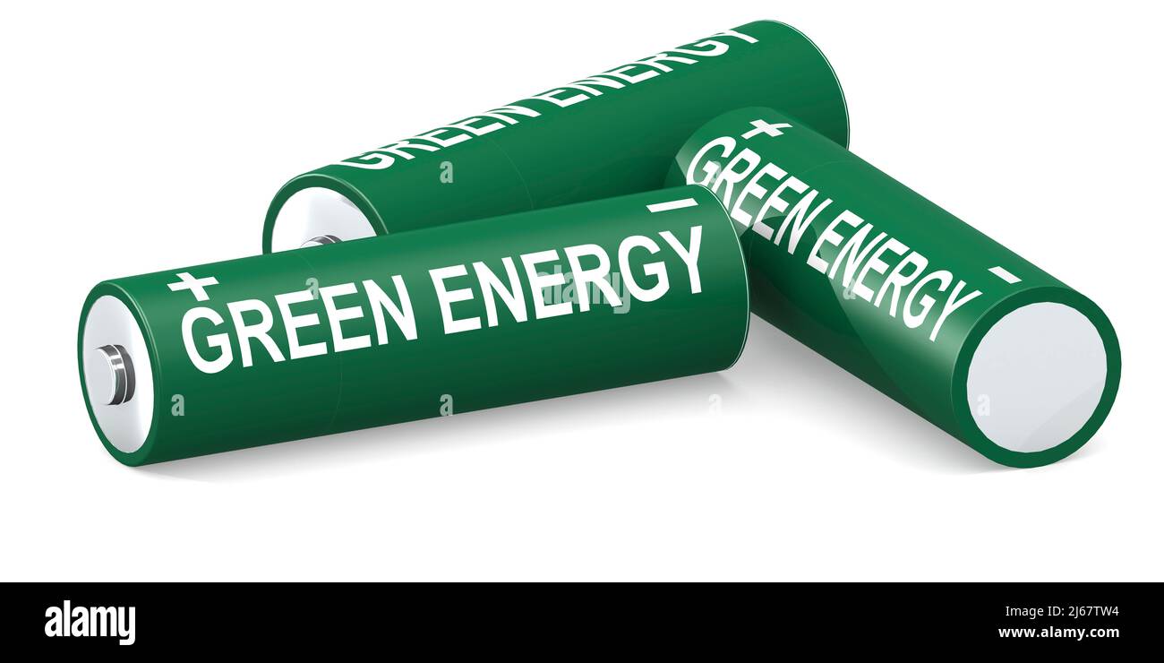 Green energy battery isolated on white background, 3d rendering Stock ...