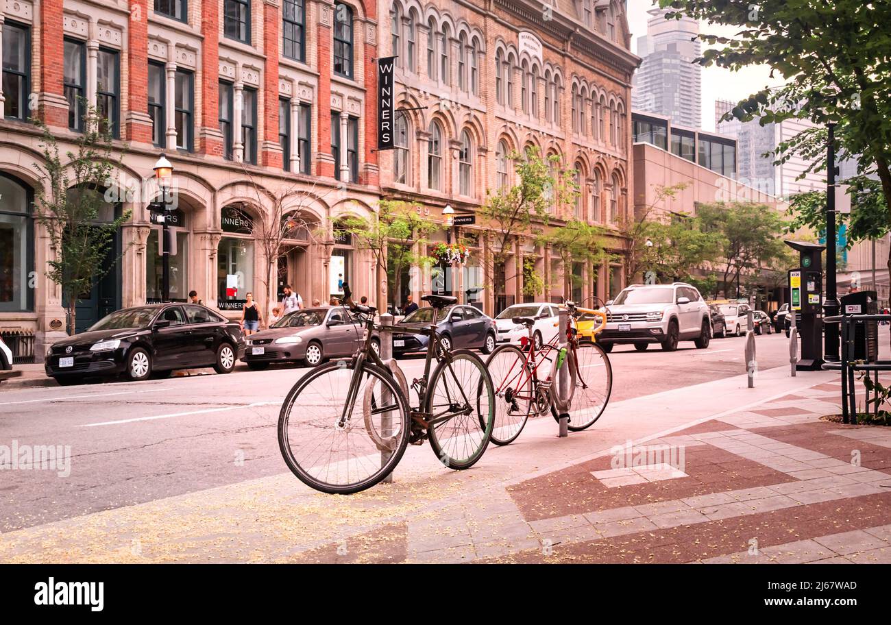 Toronto, Canada - 08 03 2018: two vintage bicycles parked on Front ...