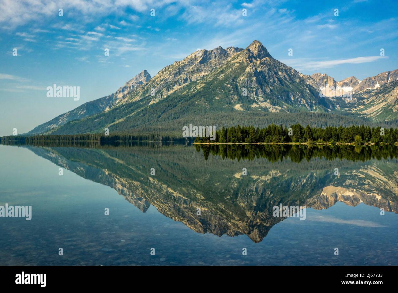 Tetons Mirrored In Leigh Lake in Grand Teton National Park Stock Photo ...