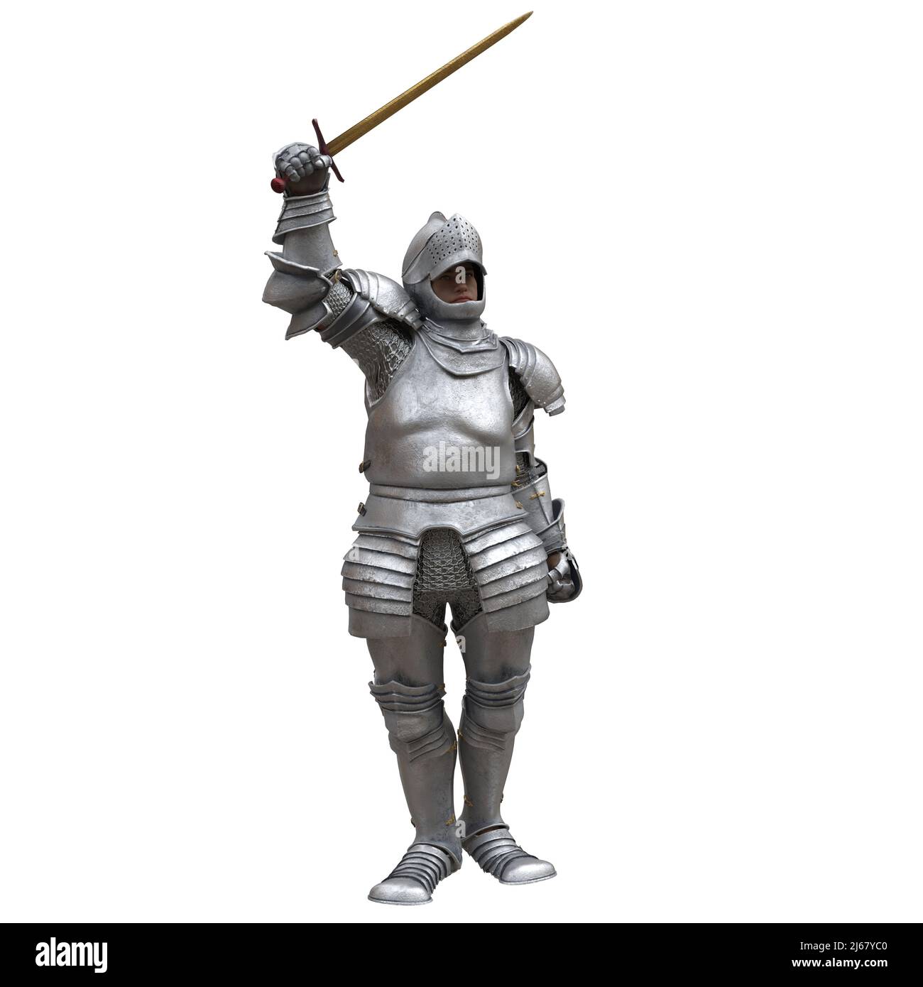 3D illustration medieval knight in armor isolated white background ...