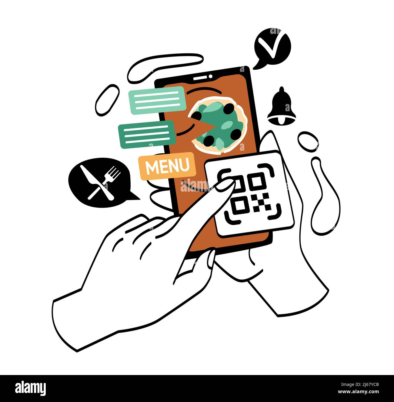 Dinner in restaurant hands Stock Vector Images - Alamy