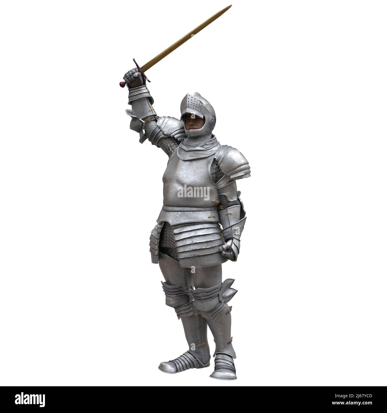 3D illustration medieval knight in armor isolated white background ...