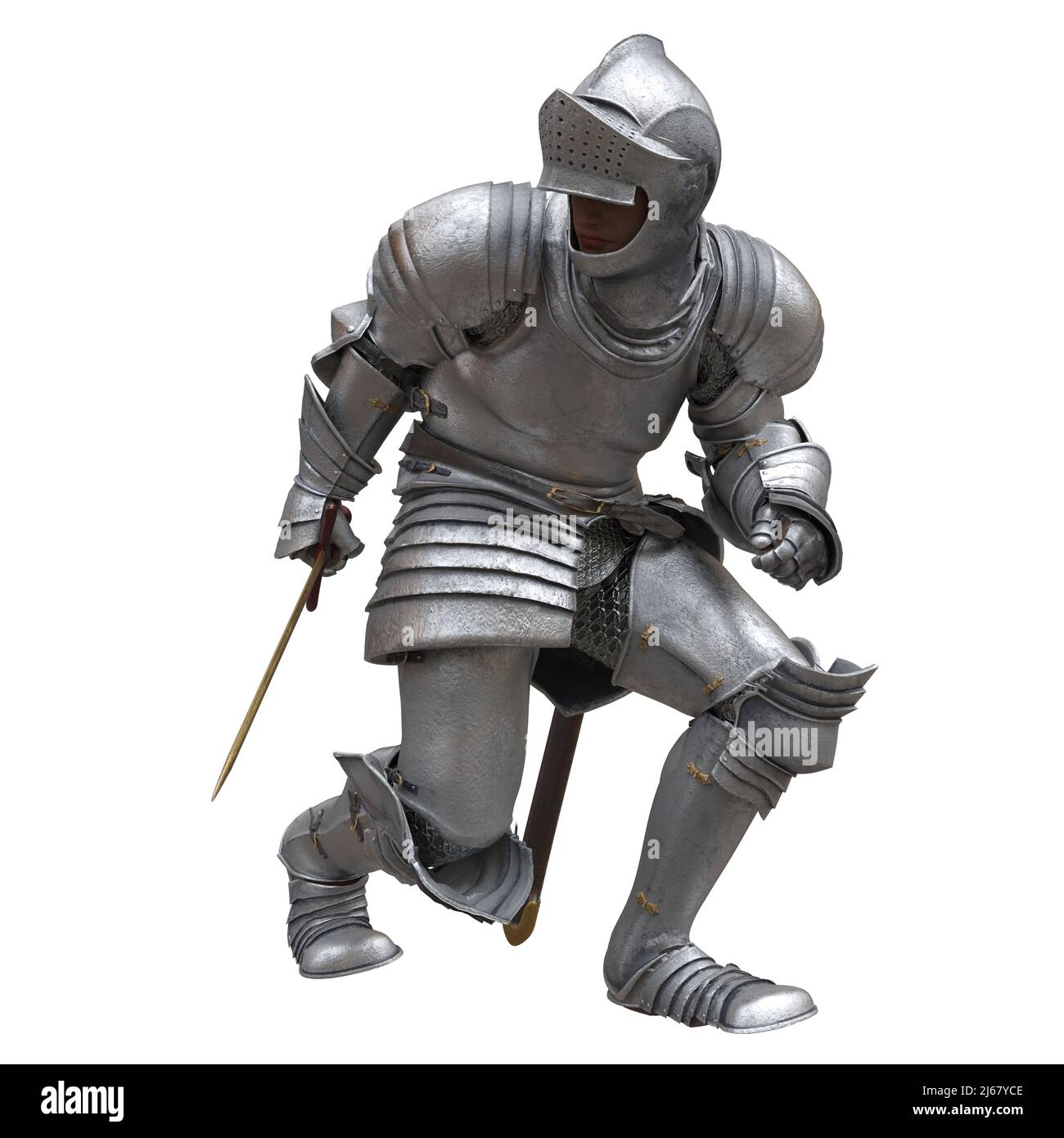 3D illustration medieval knight in armor isolated white background ...