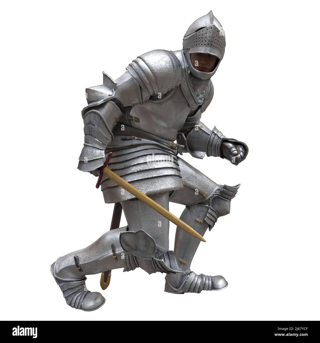 3D illustration medieval knight in armor isolated white background ...