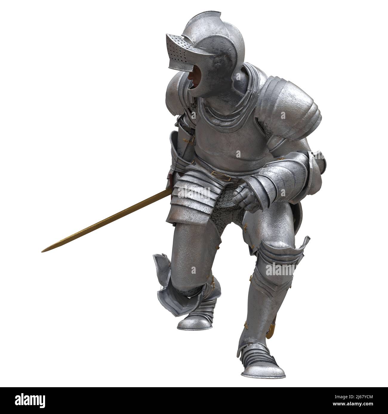 3D illustration medieval knight in armor isolated white background ...