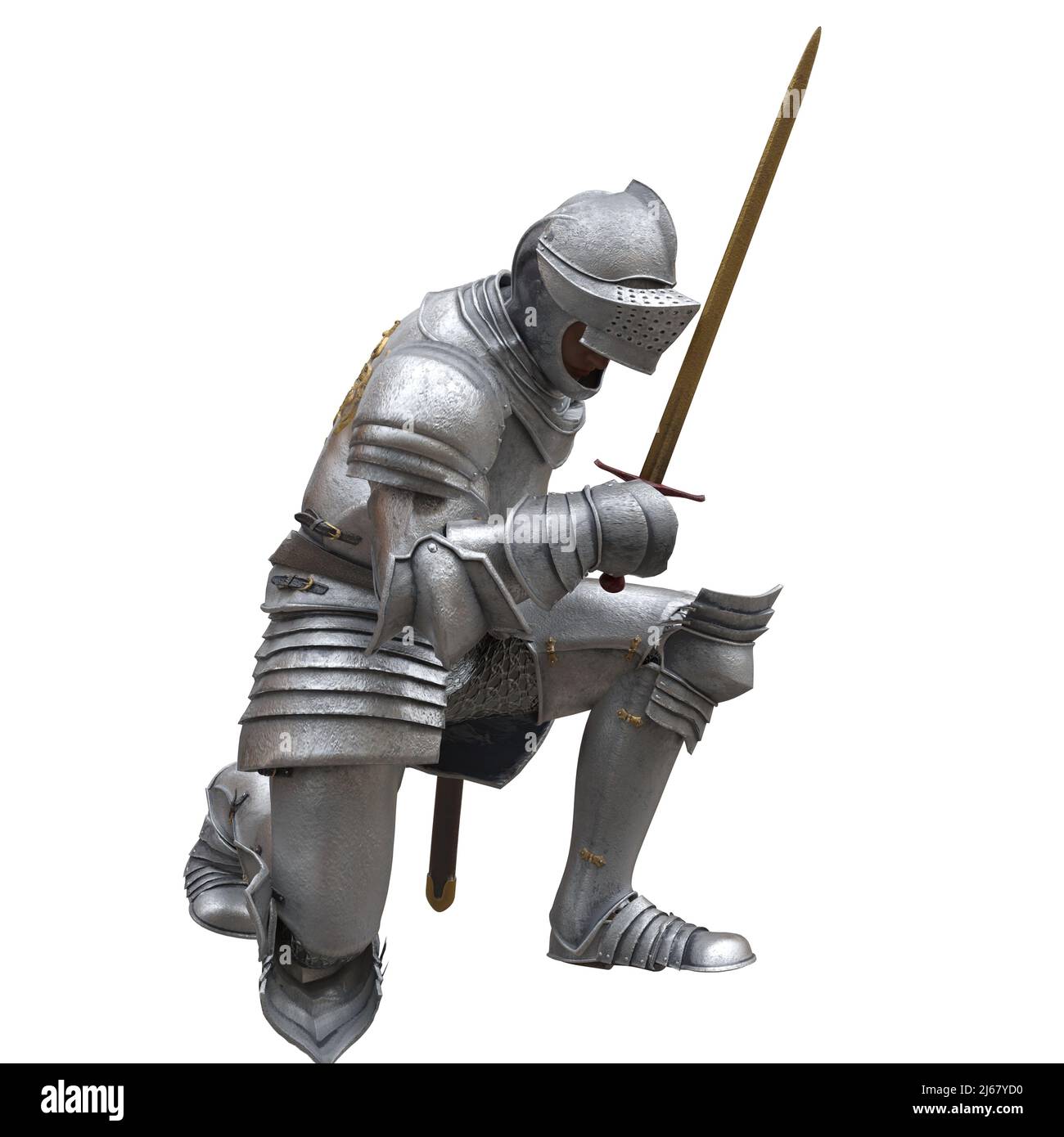 3D illustration medieval knight in armor isolated white background ...