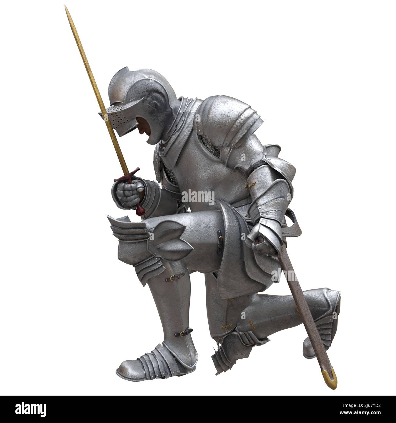 3D illustration medieval knight in armor isolated white background ...