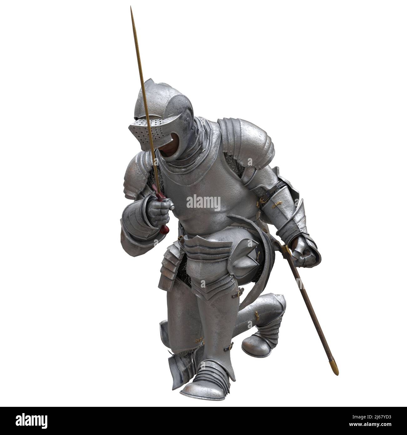 3D illustration medieval knight in armor isolated white background ...