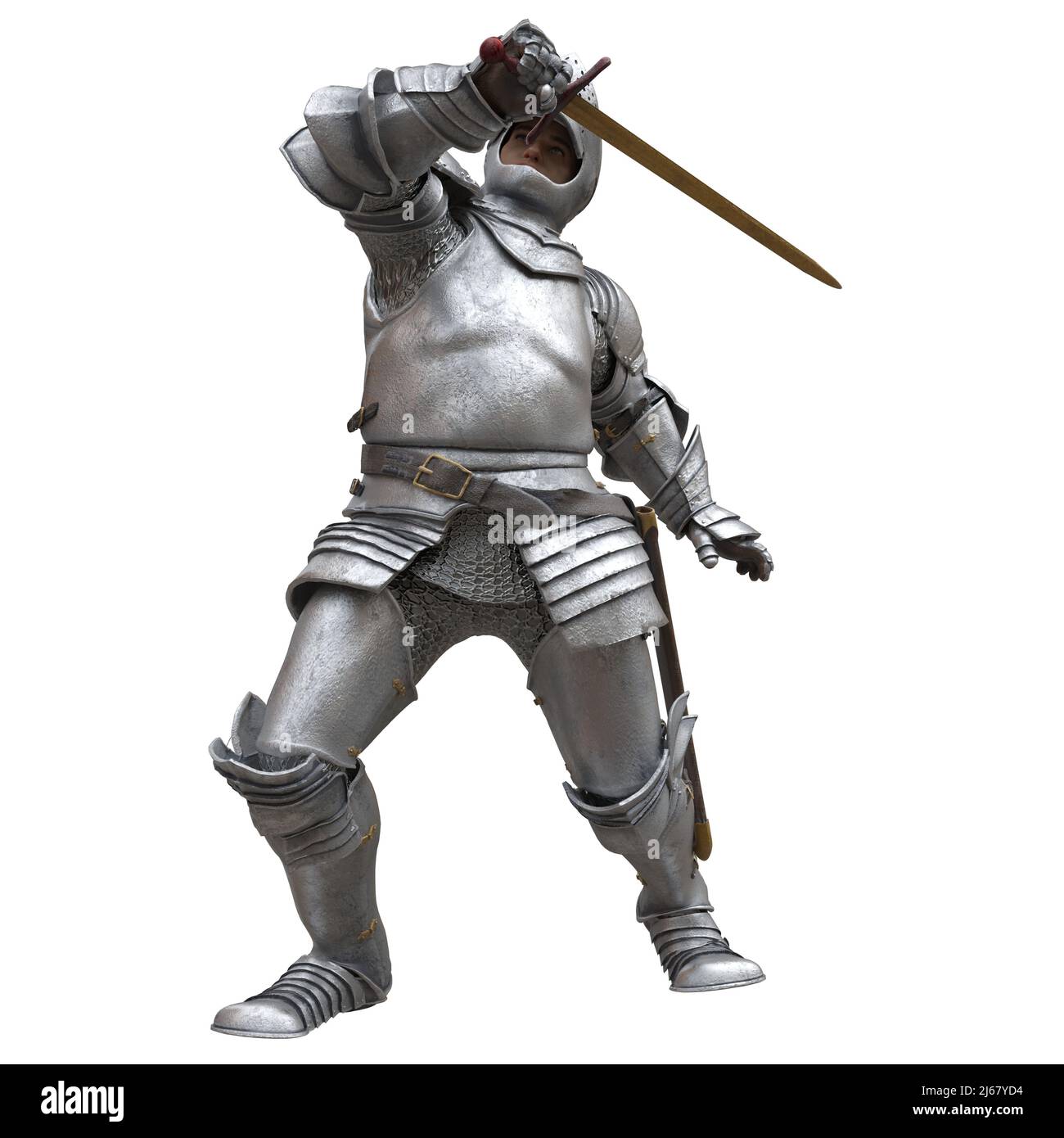 3D illustration medieval knight in armor isolated white background ...